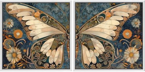 Framed Canvas Print Wall Art Set Vintage Butterfly Floral and Insect ...
