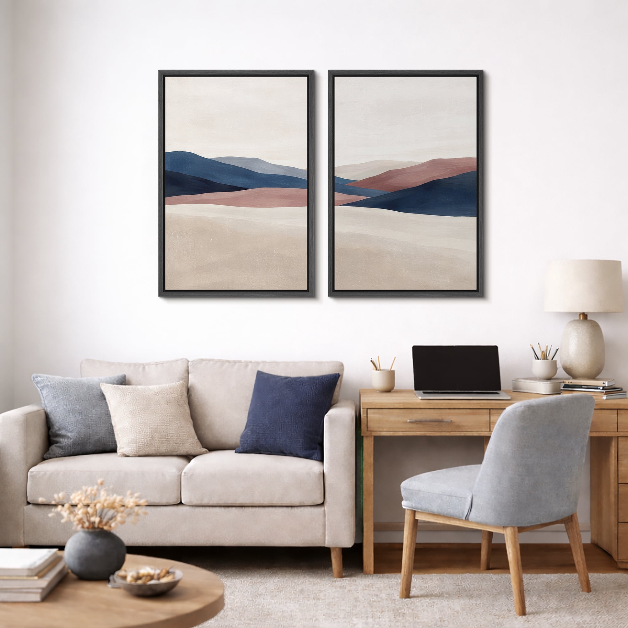 Framed Canvas Print Wall Art Set of 2 Abstract Desert Landscape Prints ...