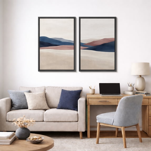 Framed Canvas Print Wall Art Set of 2 Abstract Desert Landscape Prints ...
