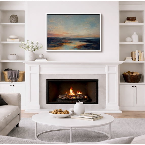 Framed Canvas Print Wall Art Sunset Over Calm Sea Print Tranquil Ocean ...