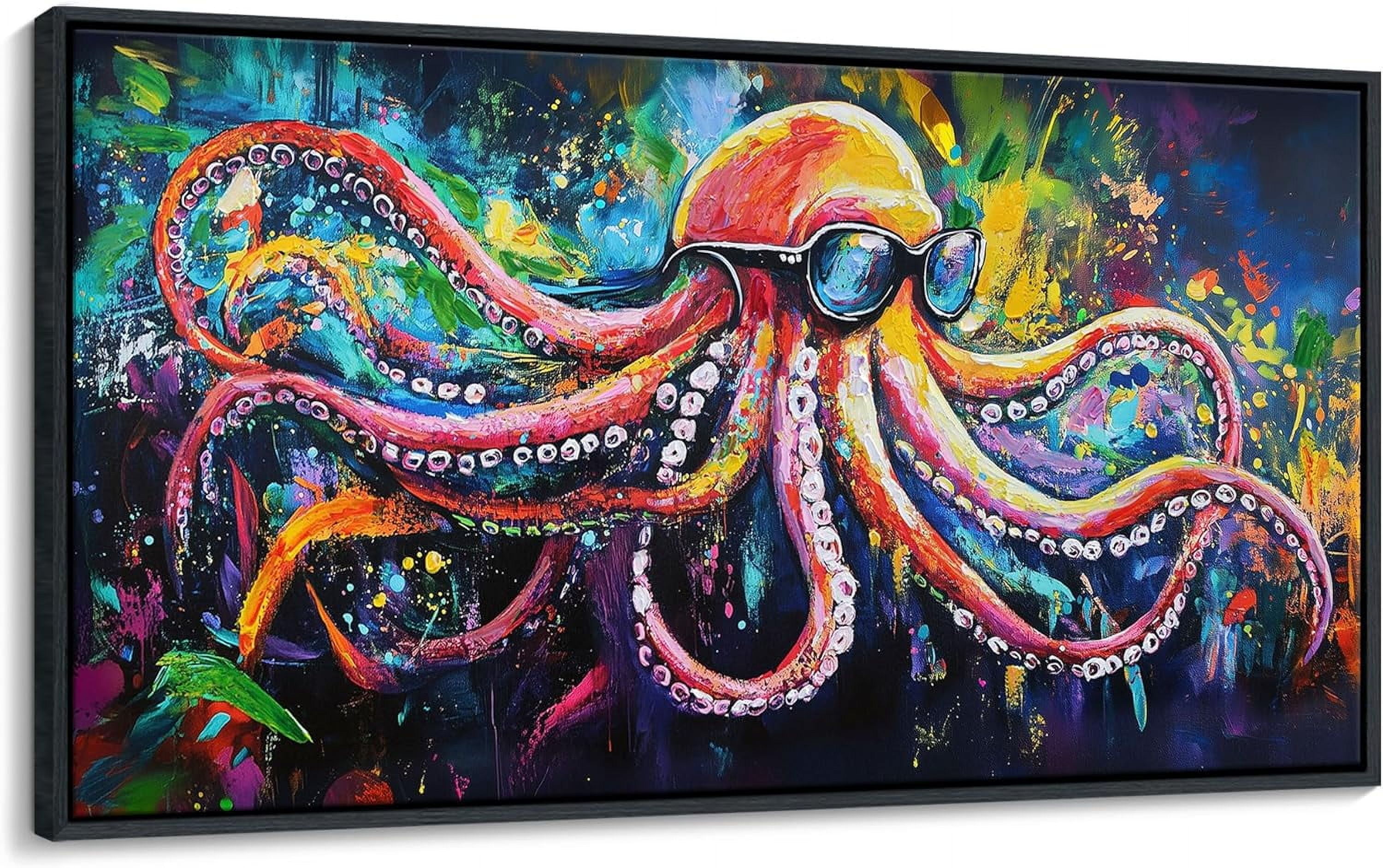 Framed Canvas Wall Art, Abstract Octopus Pictures Cool Poster Printing ...