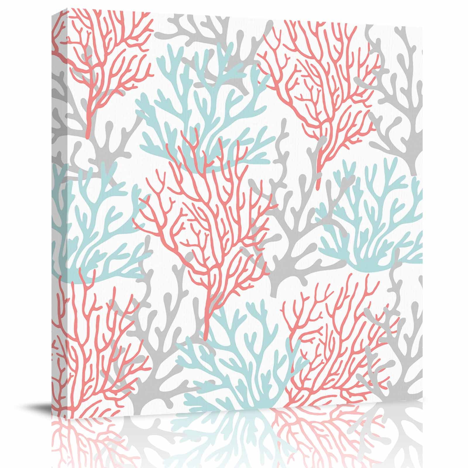Framed Canvas Wall Art for Living Room Green Red Grey Ocean Coral Wall ...