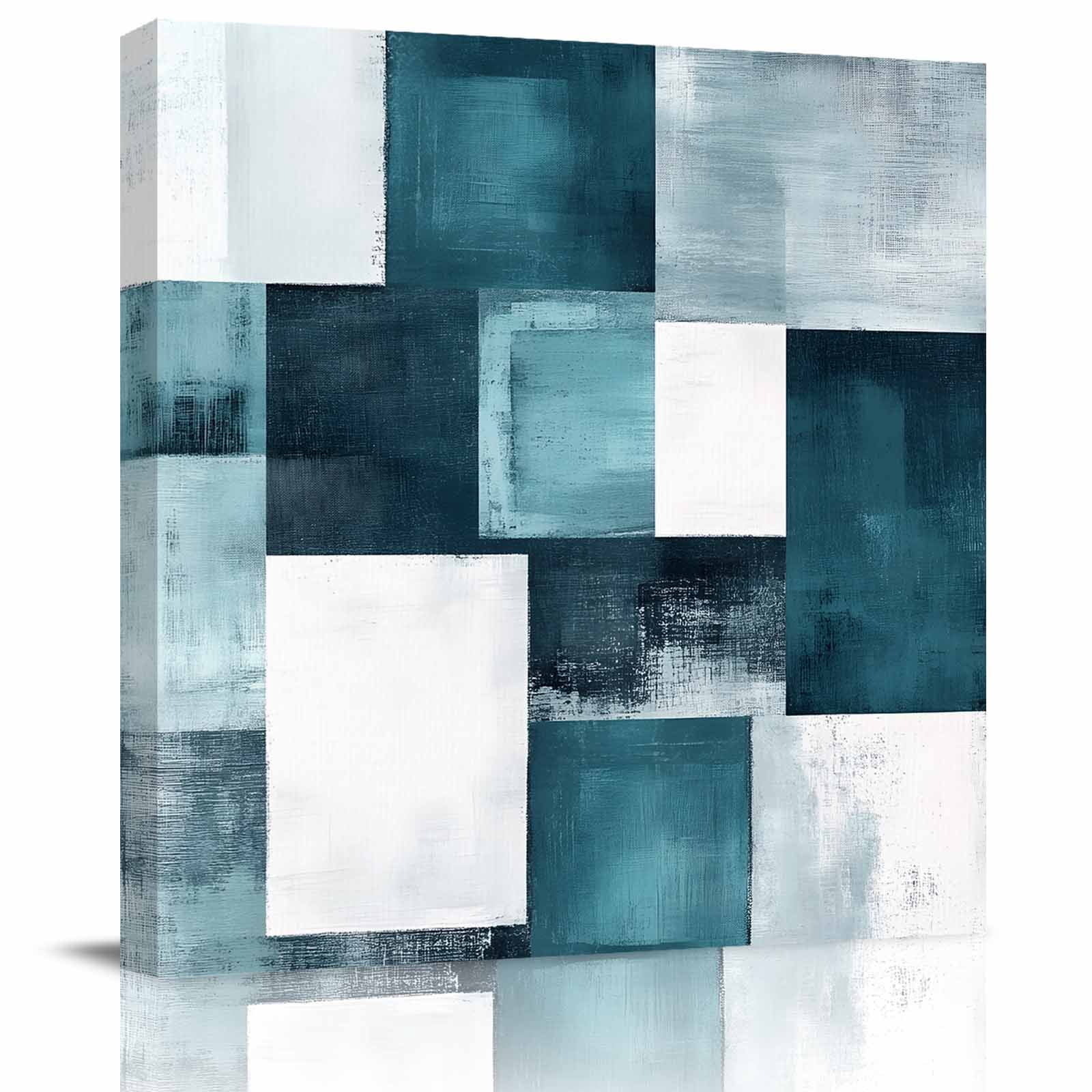 Framed Canvas Wall Art for Living Room Teal Blue Plaid Wall Decor ...