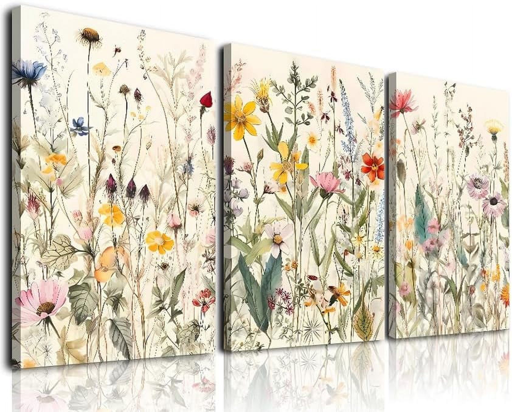 Framed Canvas Wall Art Set of 3, Minimalist Flower Floral Wall Art ...