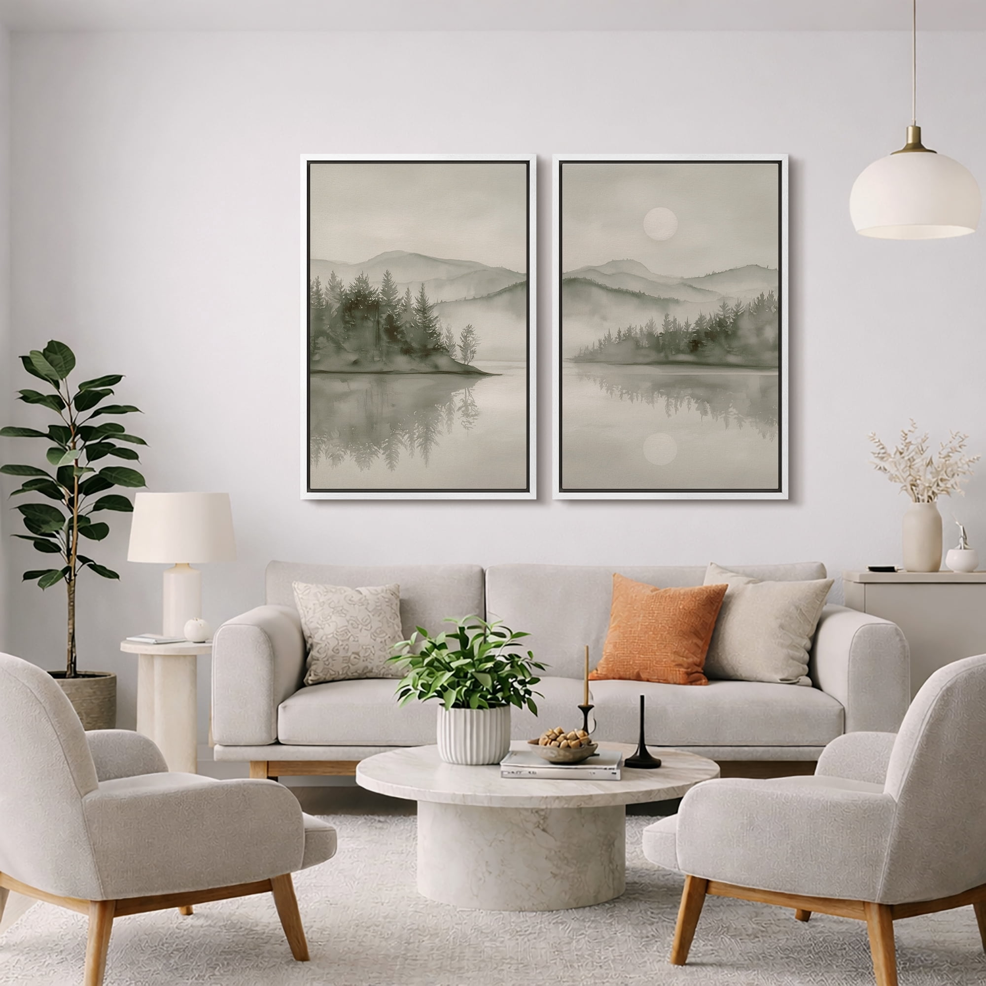 Framed Canvas Wall Art Set of 2 Neutral Nature Landscape Prints for ...