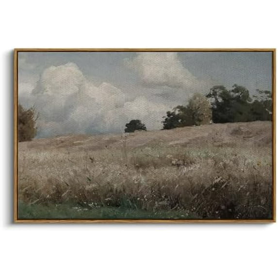 Framed Canvas Wall Art Vintage Decor, Farmhouse Scenery Vast Field ...