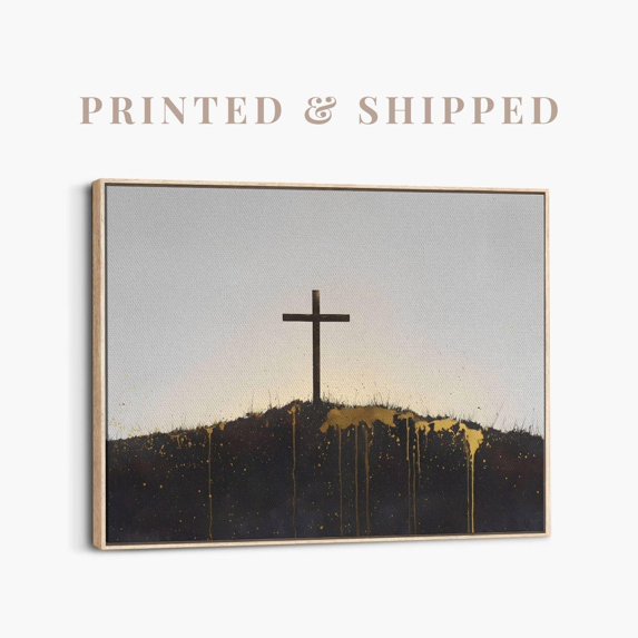 Framed Christian Cross Canvas | Minimalist Catholic Painting, Modern ...