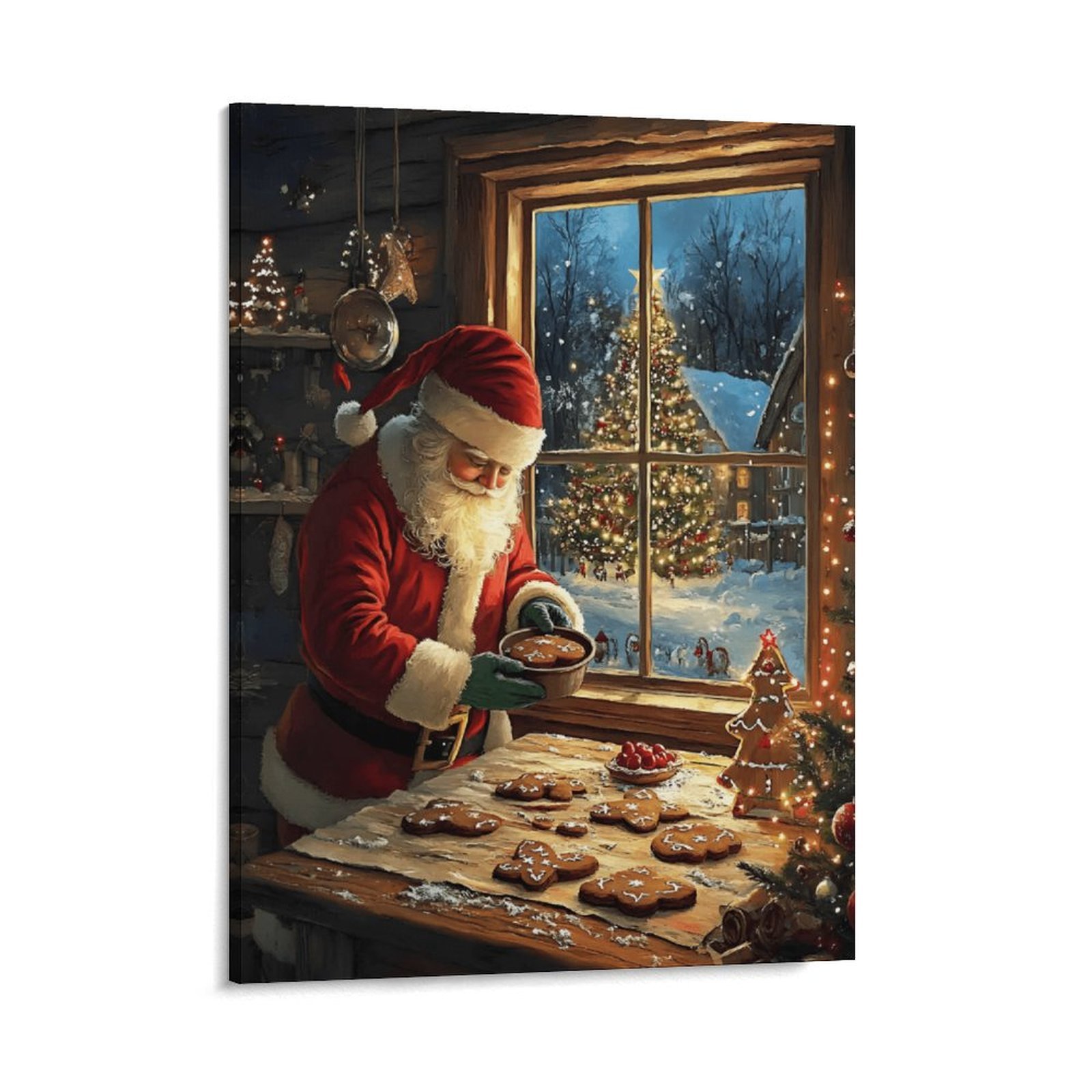 Framed Christmas Canvas Art Santa Claus Christmas Gingerbread House ...