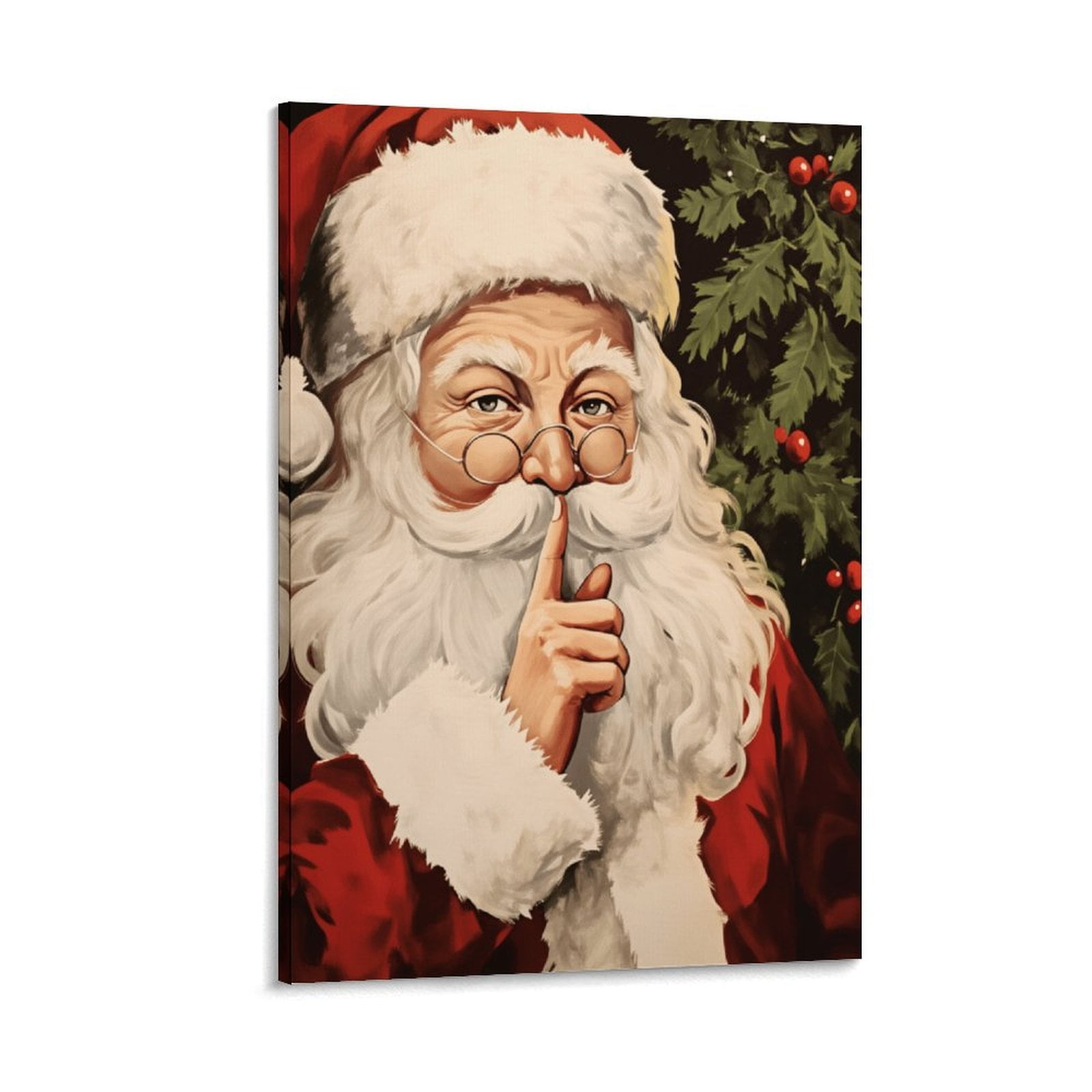 Framed Christmas Canvas Wall Art, Santa Claus Shh! Artwork Print on ...