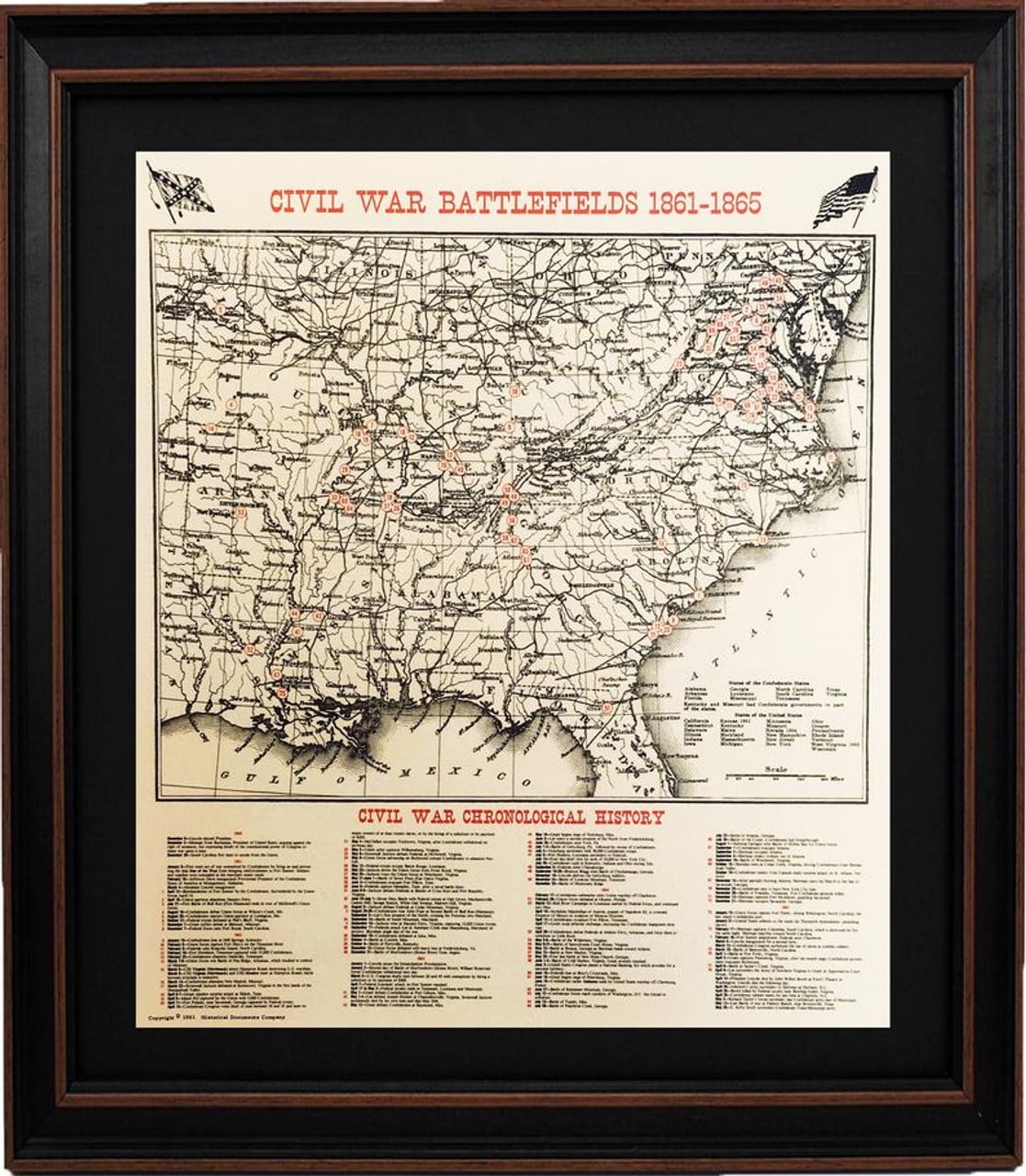Framed Civil War Battlefields Map 1861-1865 - Walmart.com