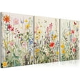 Framed Colorful Wildflower Canvas Wall Art Set Of 3 Flowers Pictures ...
