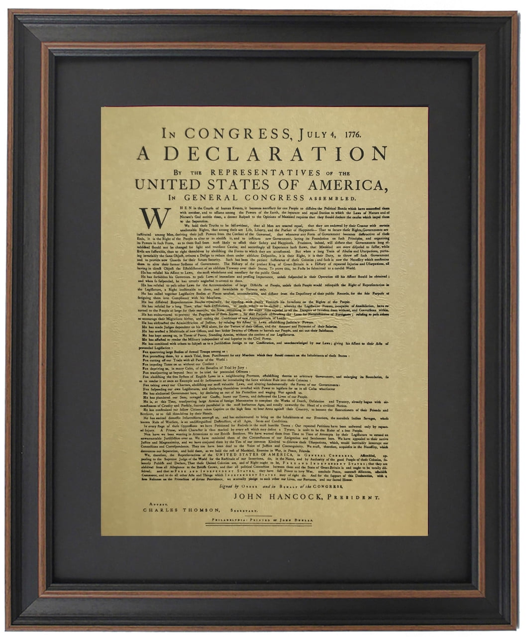 Framed Dunlap Broadside - Declaration of Independence. Replica Print by ...