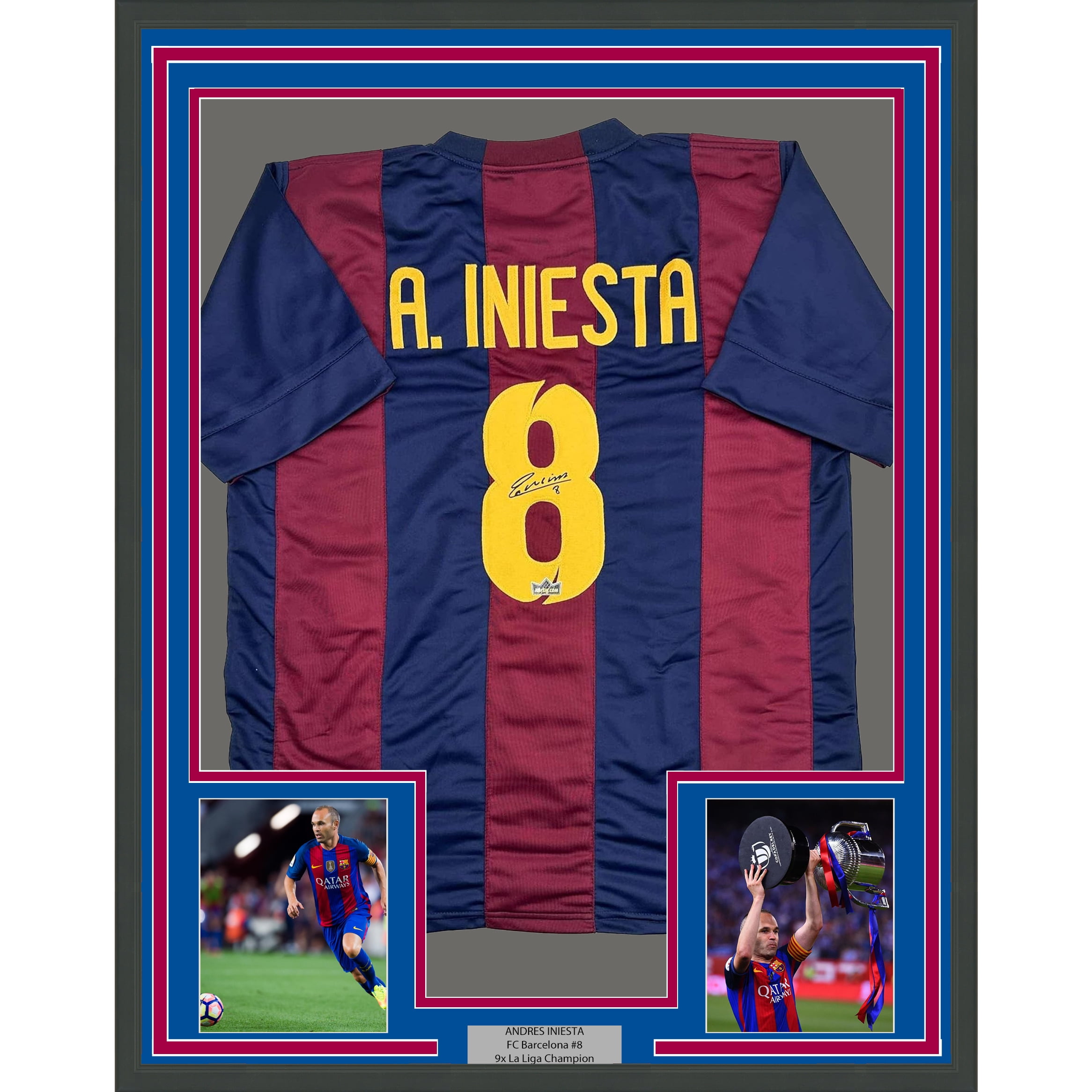 Framed Facsimile Autographed Andres Iniesta 35x39 FC Barcelona Blue/Red ...
