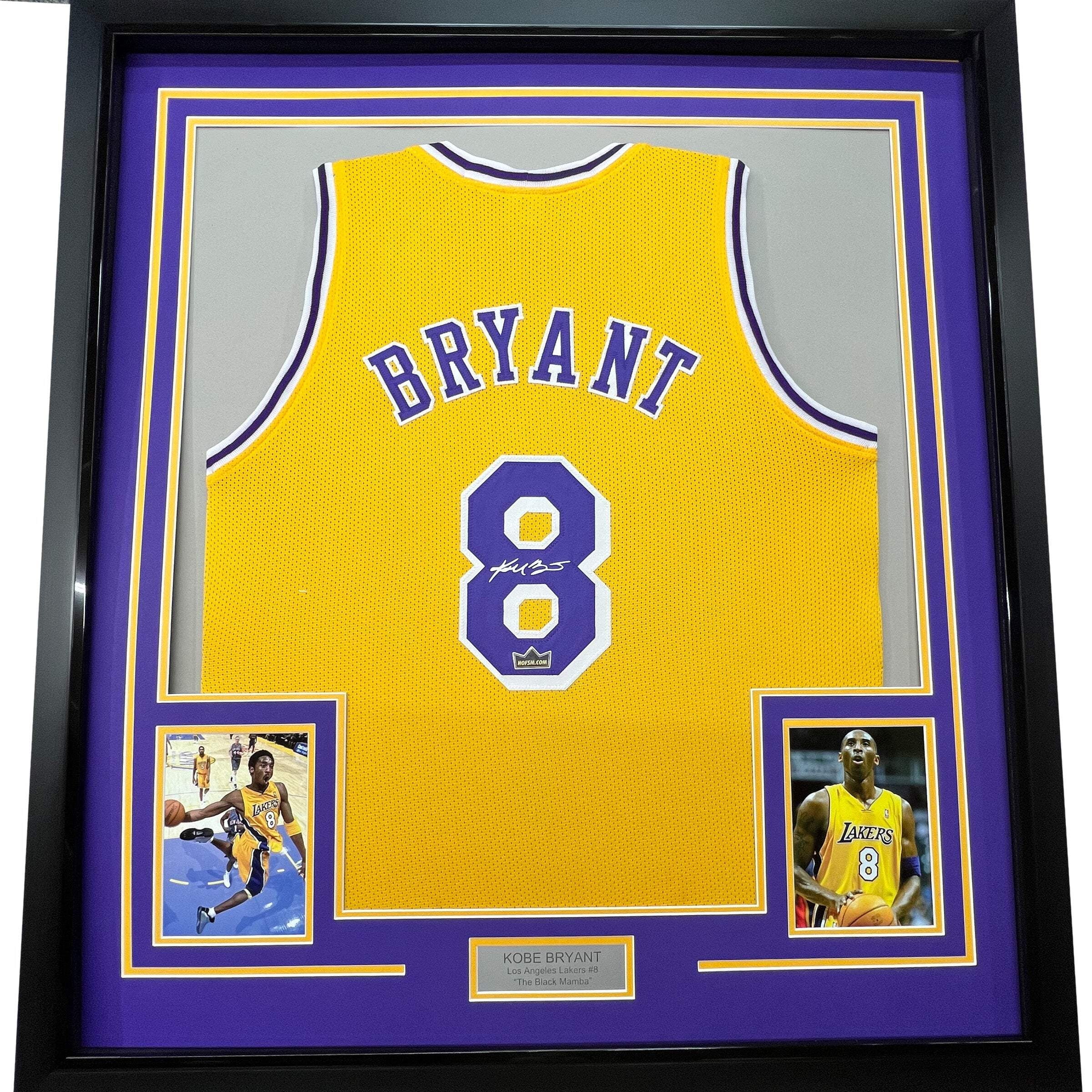 Framed Facsimile Autographed Kobe Bryant 35x39 #8 Los Angeles LA Yellow ...