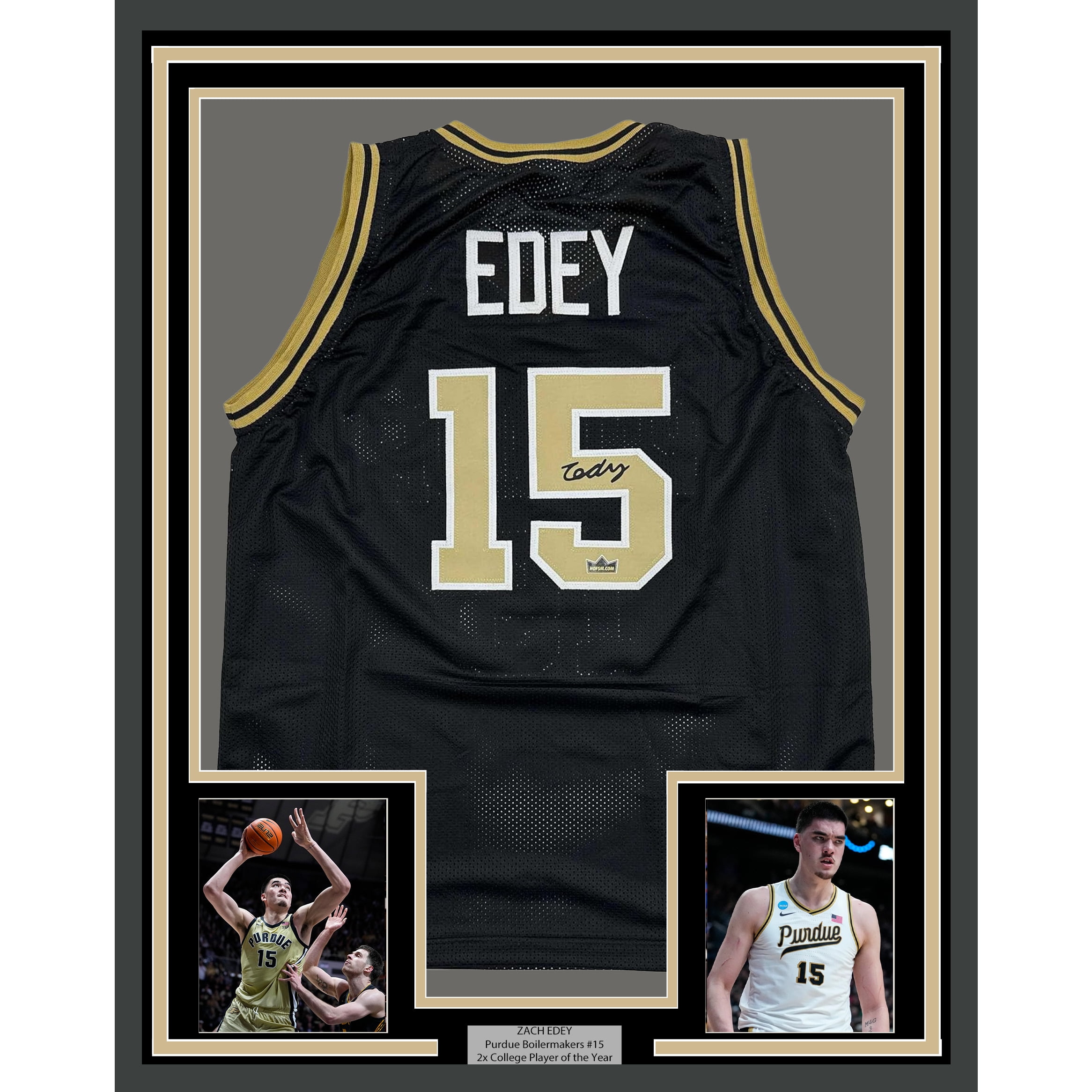 Framed Facsimile Autographed Zach Edey 35x39 Purdue Black Reprint Laser ...
