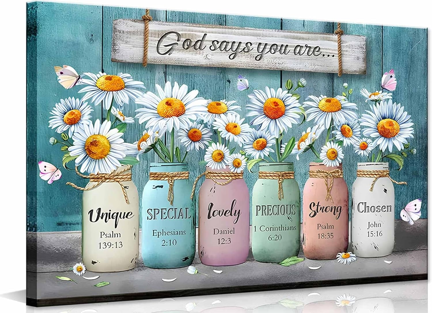Framed Floral Canvas Wall Art God Says You are Bible Verses Daisy ...