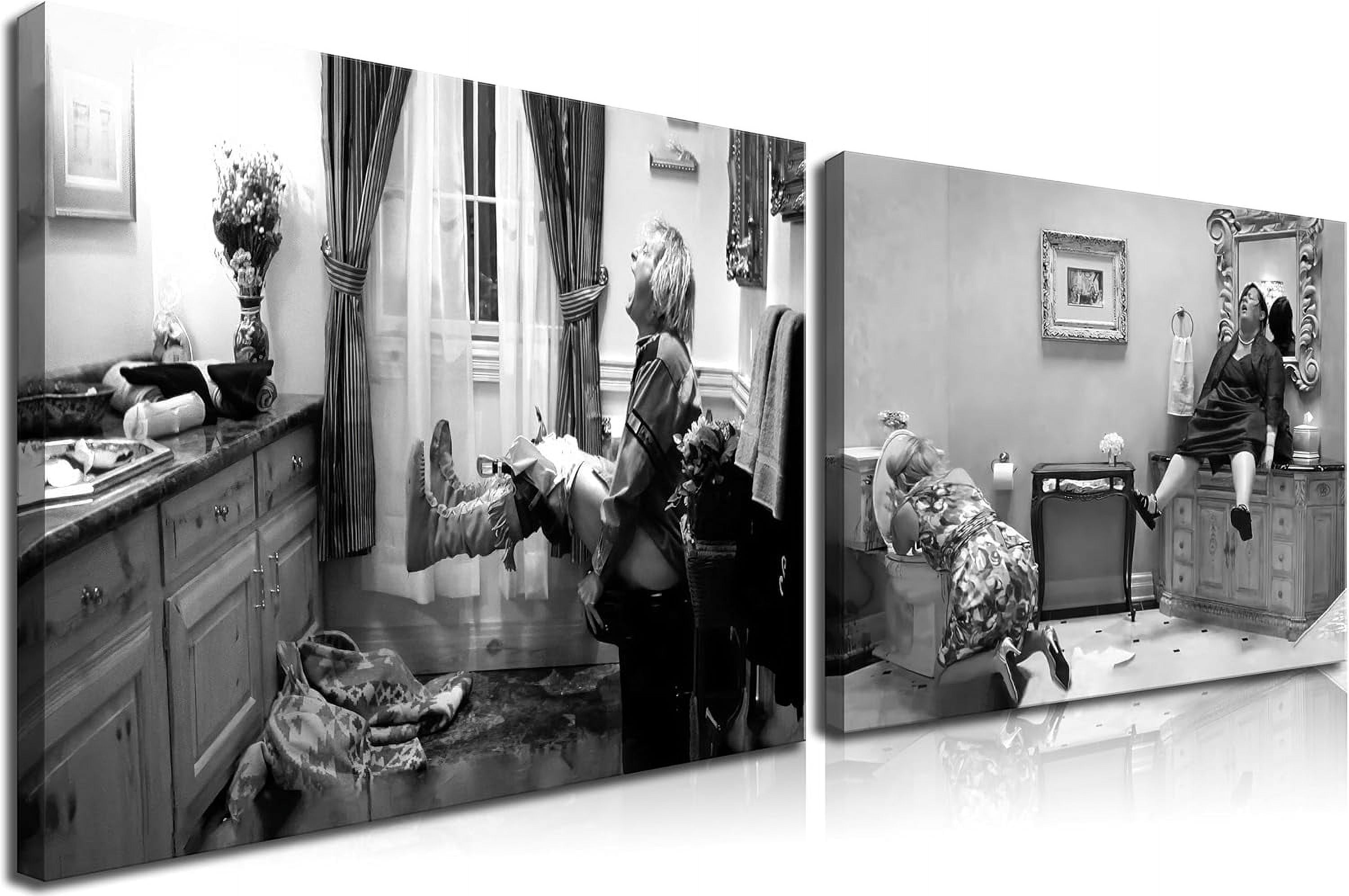 Framed Funny Bathroom Wall Decor Set of 2 - Vintage Humor Black and ...