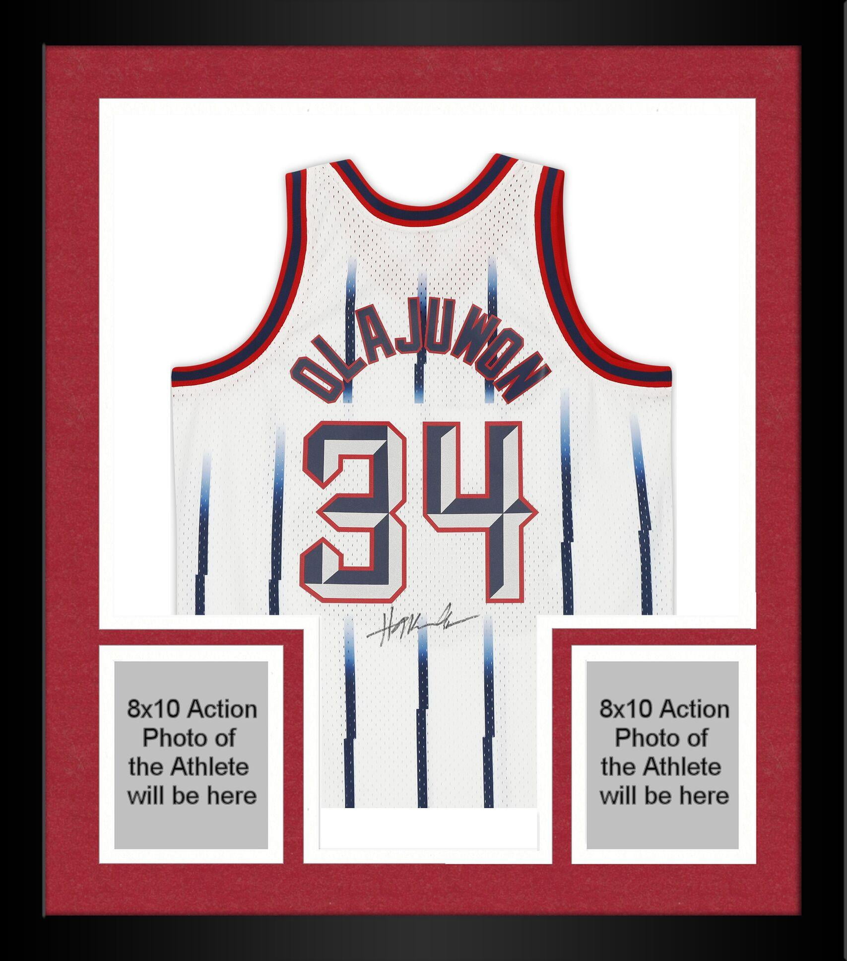 Framed Hakeem Olajuwon Houston Rockets Autographed White 1996 Mitchell ...