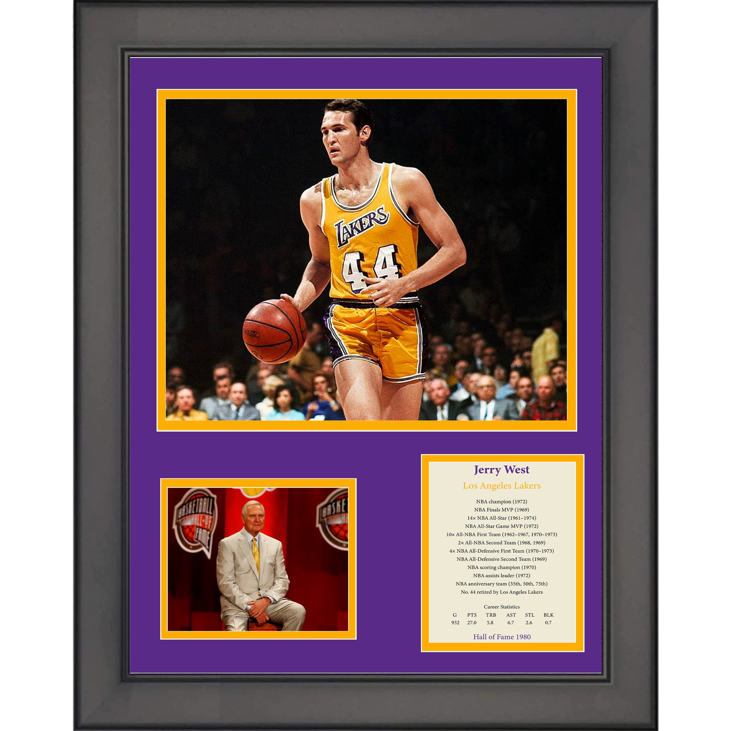Framed Jerry West Hall of Fame Los Angeles Lakers Basketball 11"x14 ...