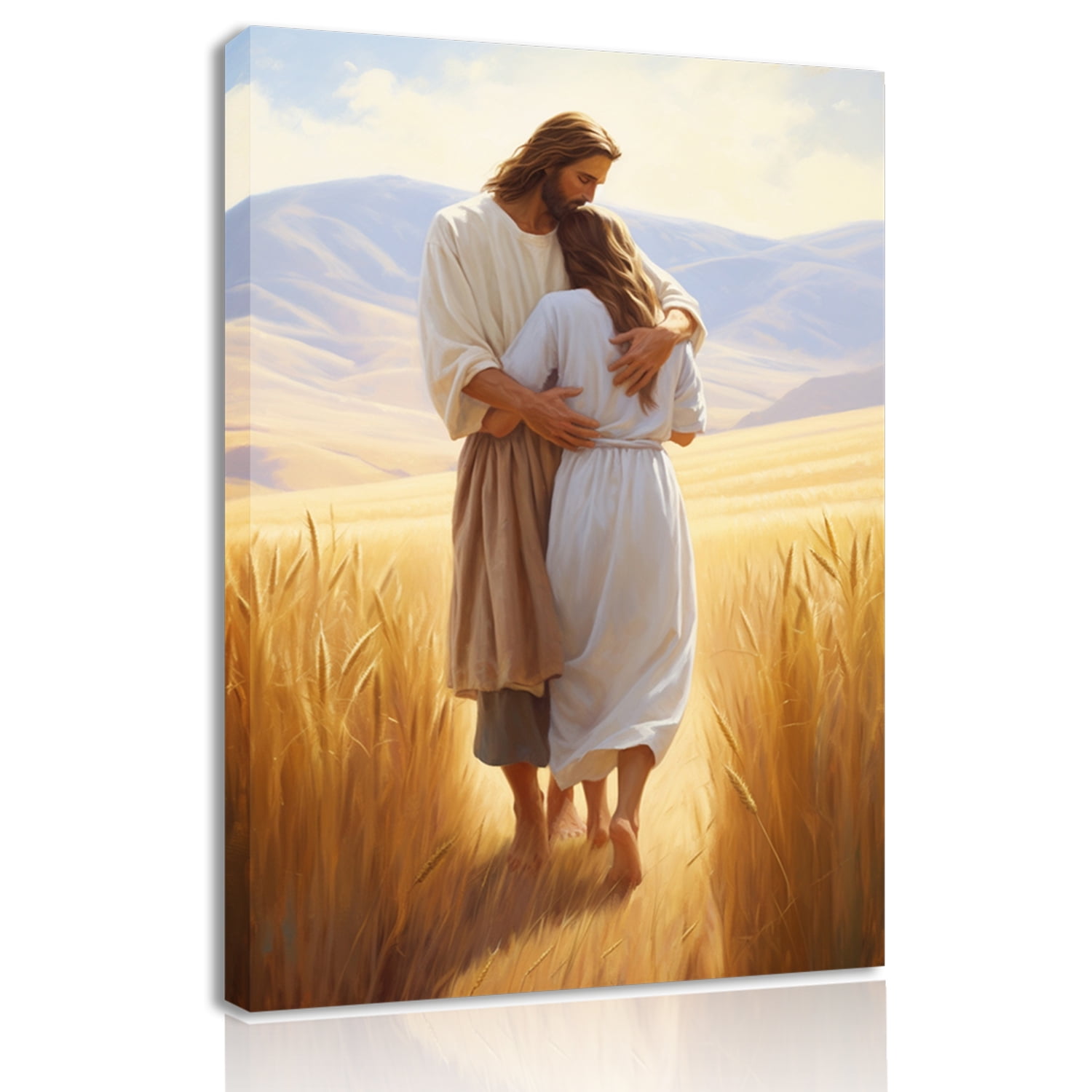 Framed Jesus Canvas Wall Art Jesus Embracing Woman Safe in His Arms ...