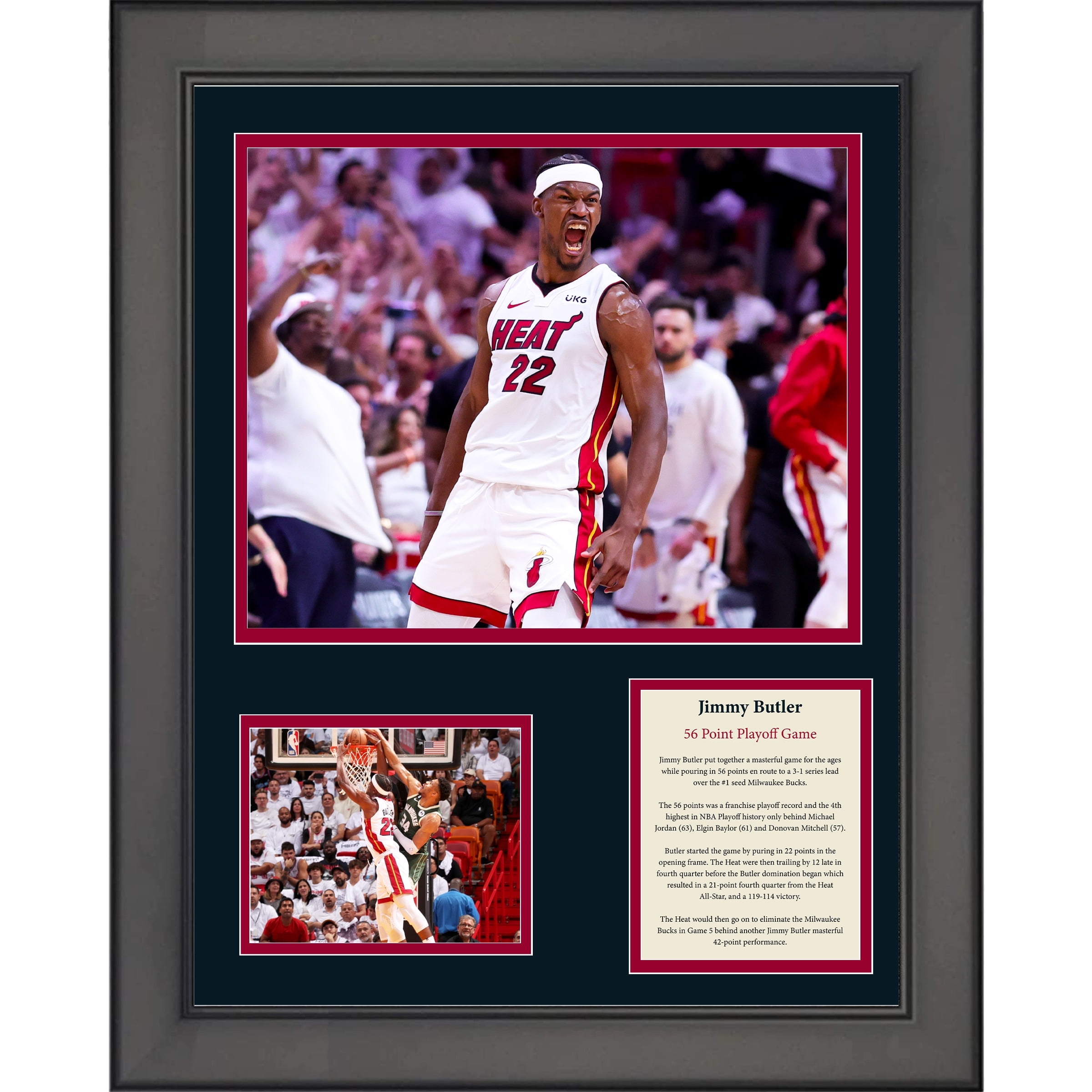 Framed Jimmy Butler 56 Point Playoff Game vs Milwaukee Bucks Miami Heat ...