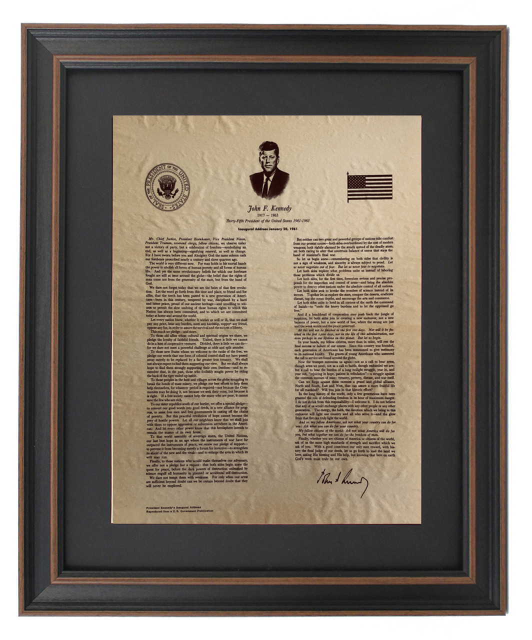 Patriot Gear's Framed JFK Inaugural Address, Historical Replica Print ...