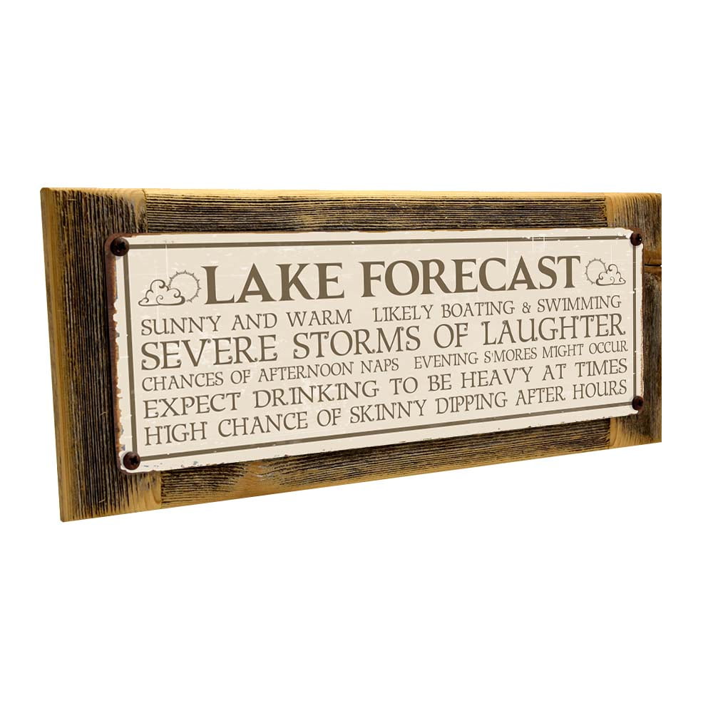 Framed Lake Forecast 4"x12" Metal Sign, Wall Décor for Vacation, Cabin ...