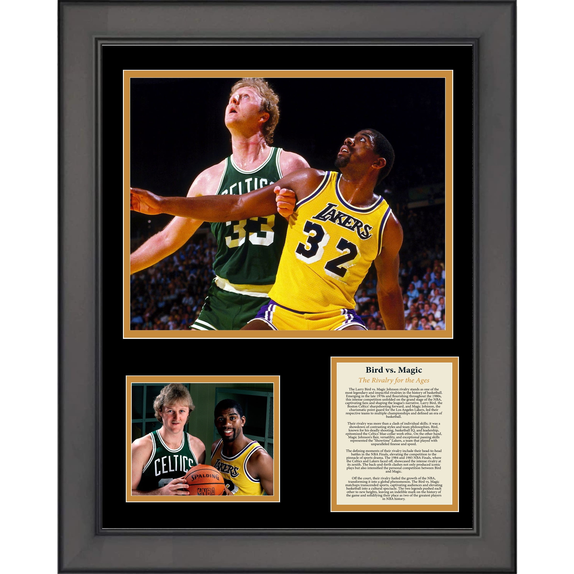Framed Larry Bird vs. Magic Johnson Rivalry Basketball 11"x14" Three ...