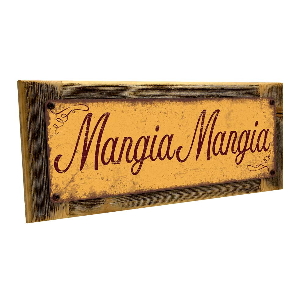 Framed Mangia Mangia 4"x12" Metal Sign, Wall Décor for Kitchen and ...