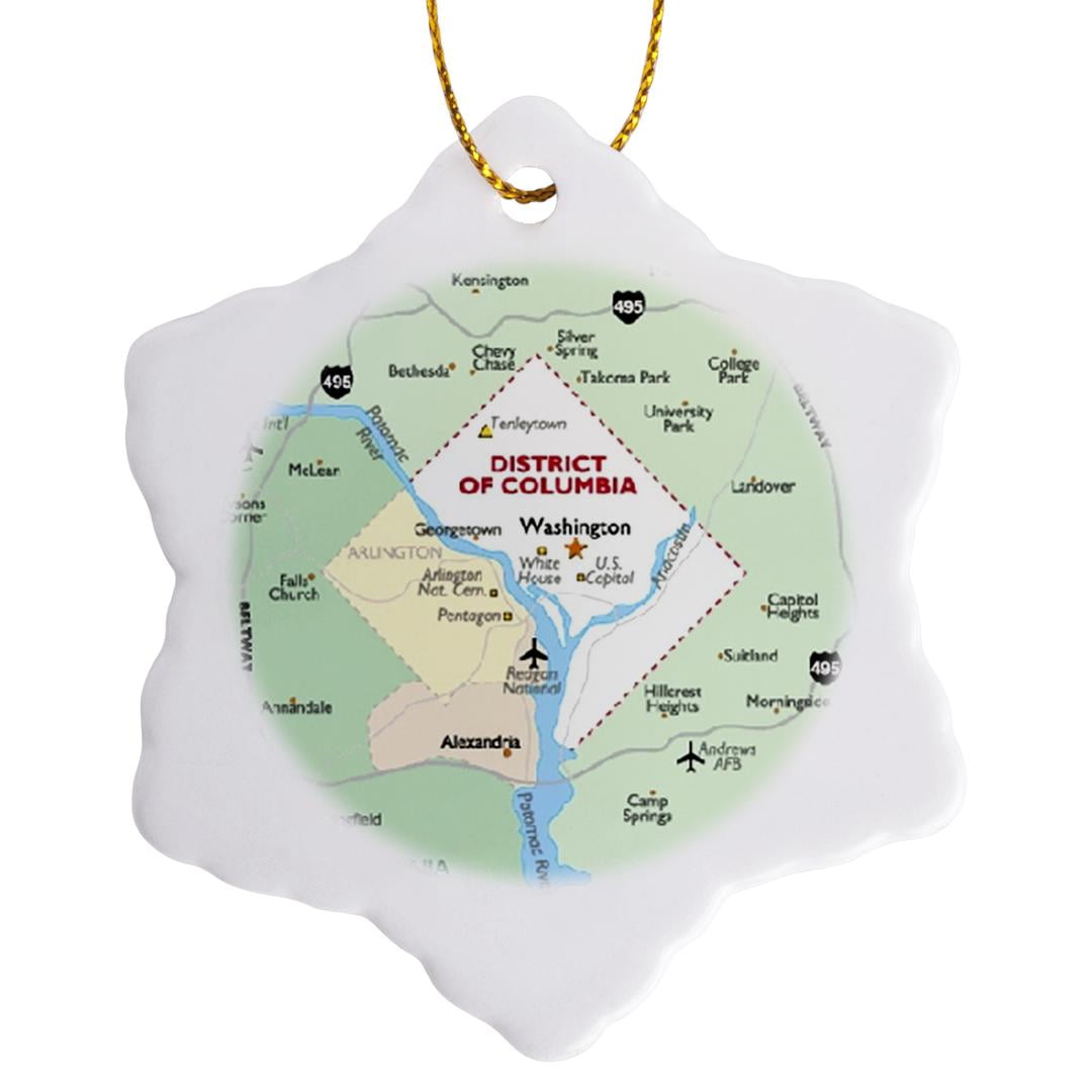 3drose, Framed Map of D.c, 3 inch Snowflake Porcelain Ornament ...
