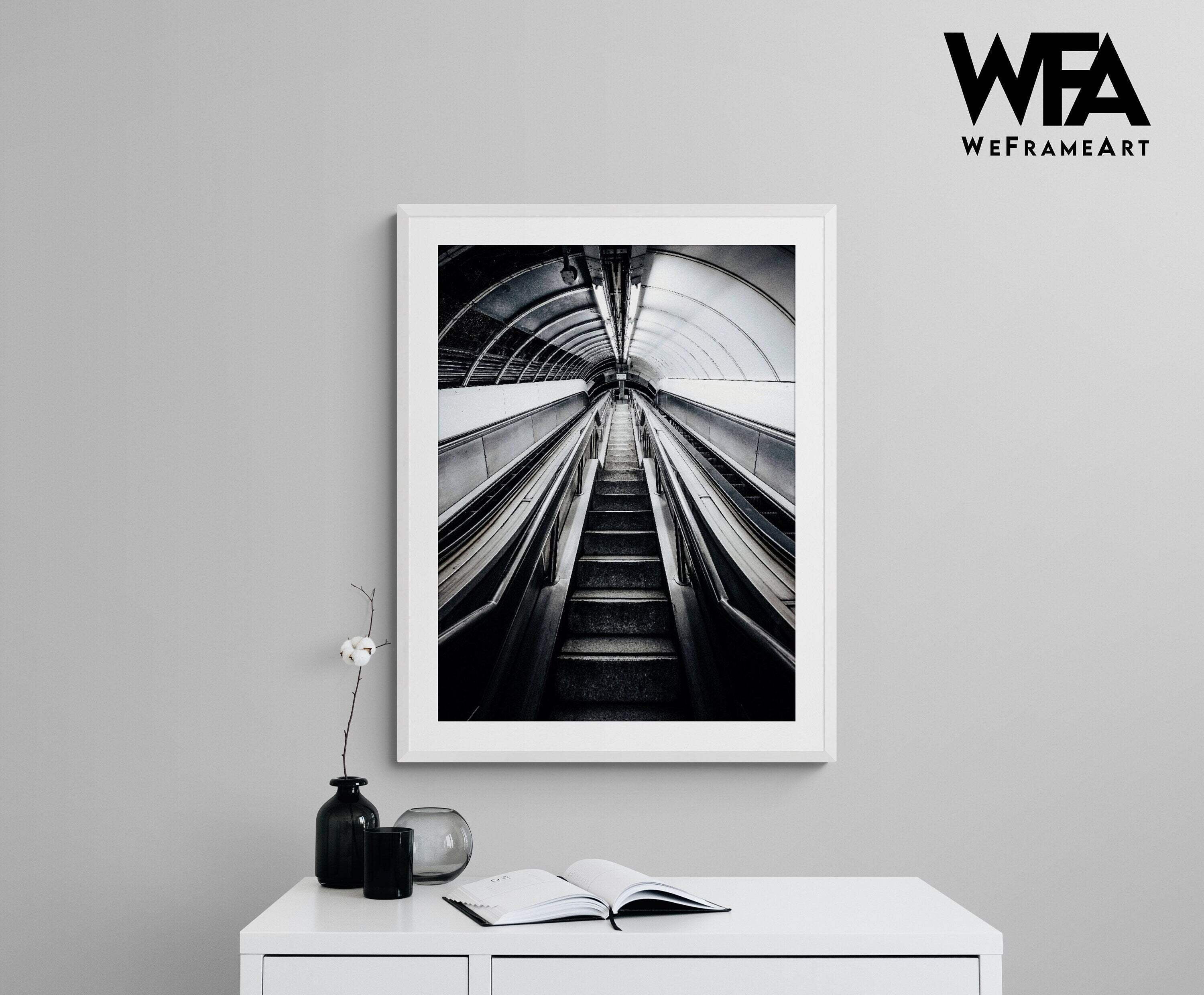Framed Metro Photography Print, Black and White Underground Metro ...