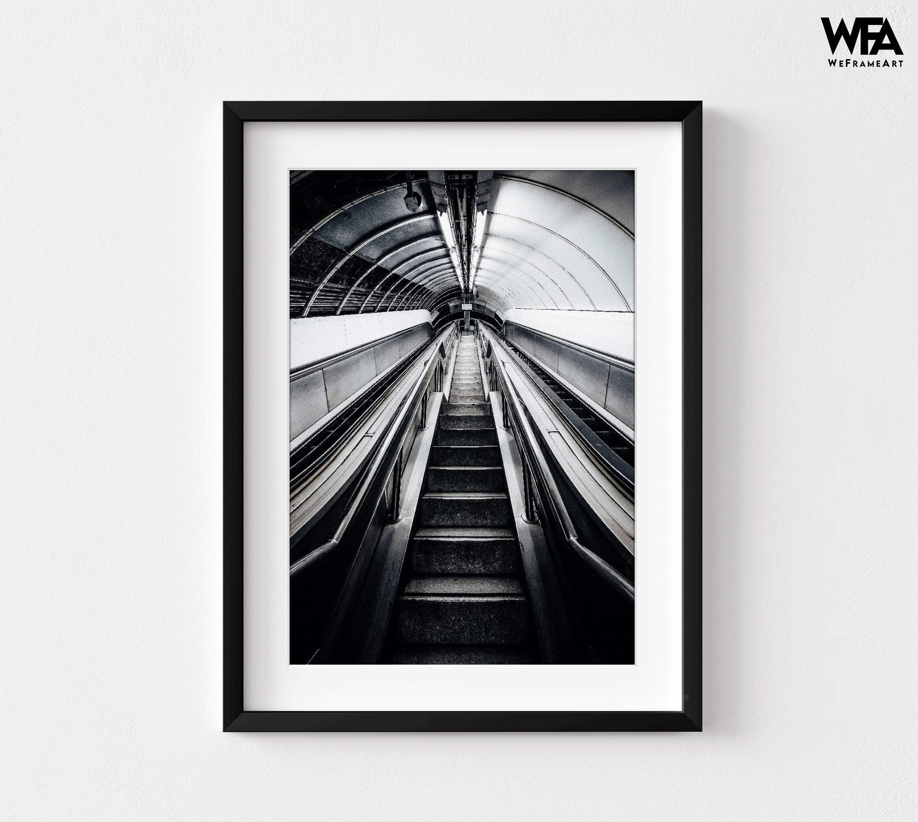 Framed Metro Photography Print, Black and White Underground Metro ...