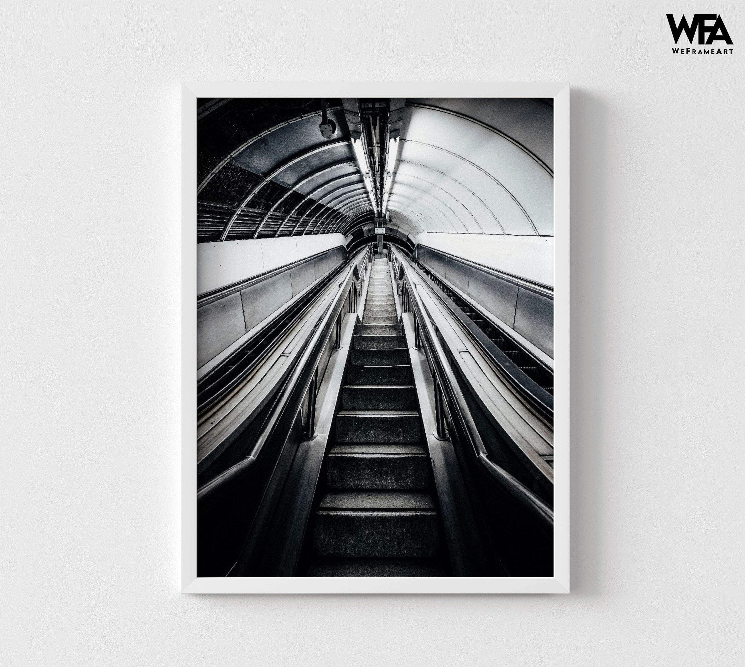 Framed Metro Photography Print, Black and White Underground Metro ...