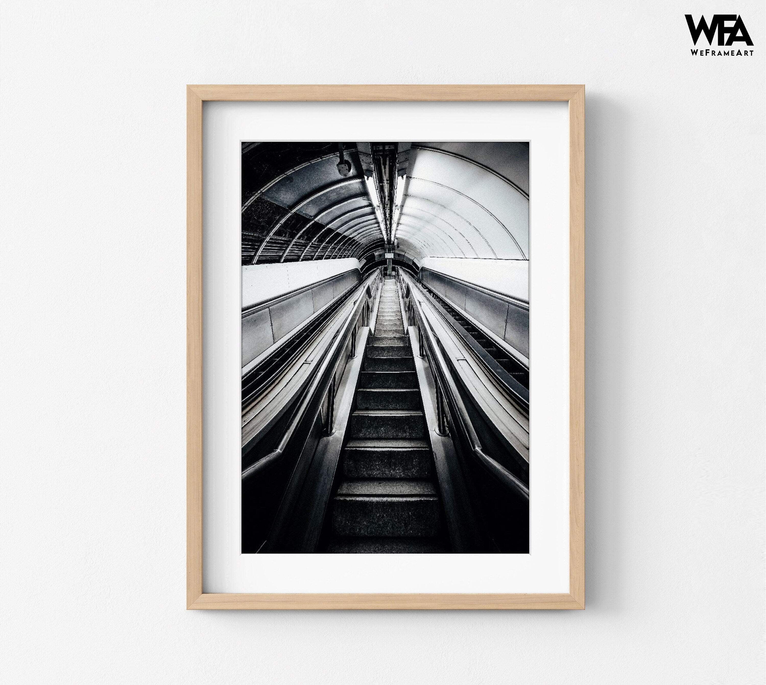 Framed Metro Photography Print, Black and White Underground Metro ...