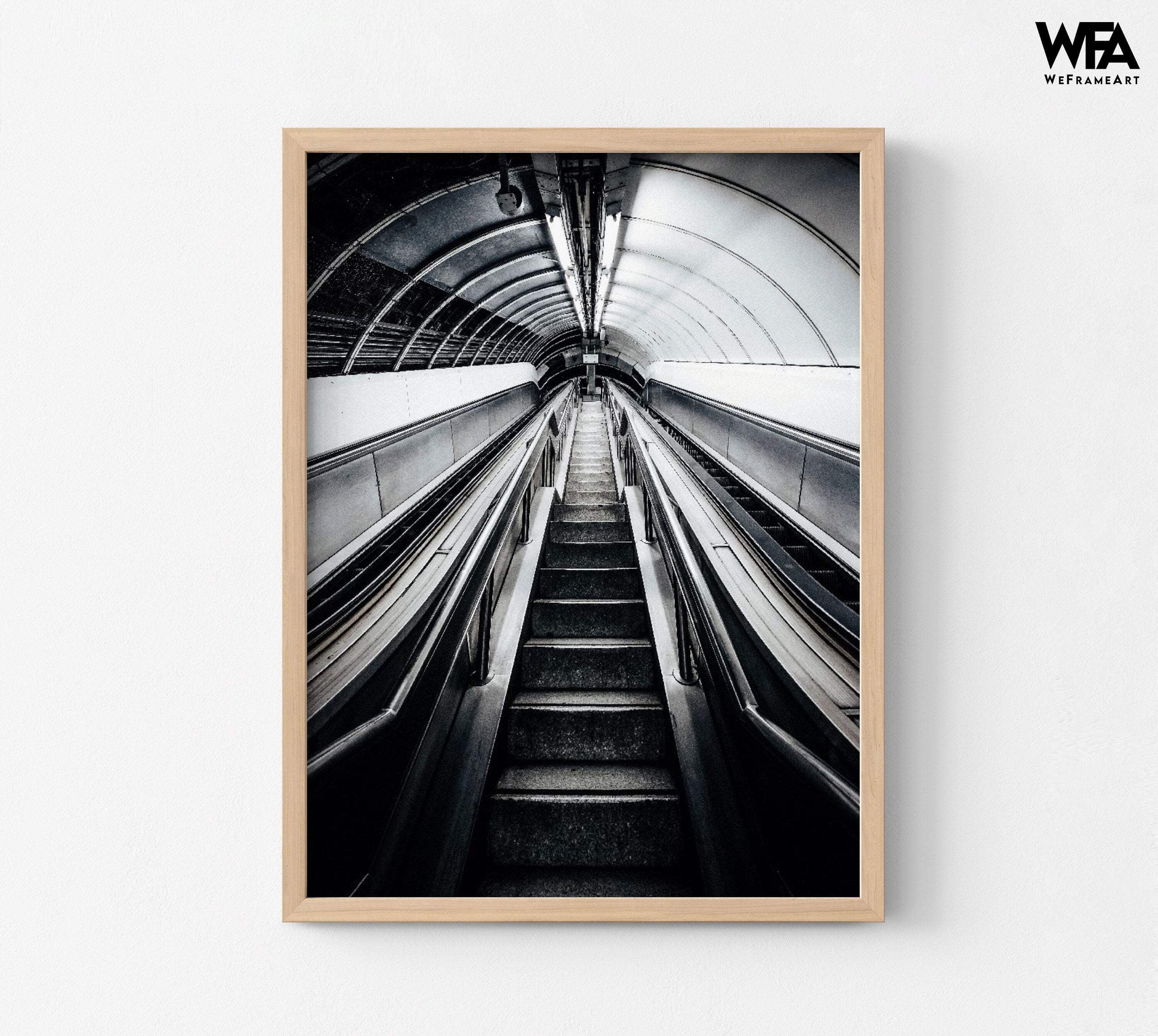 Framed Metro Photography Print, Black and White Underground Metro ...