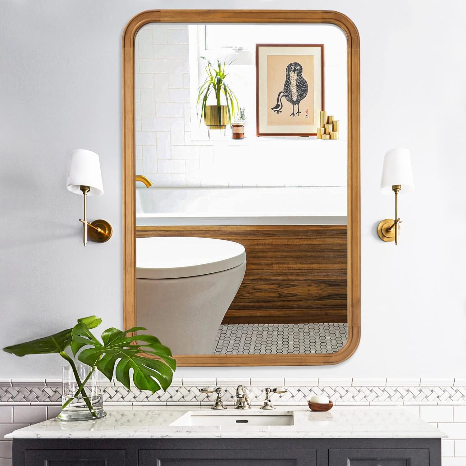 Framed Mirrors for Bathroom, 24x36 Inch Wooden Frame Wall Mirror ...