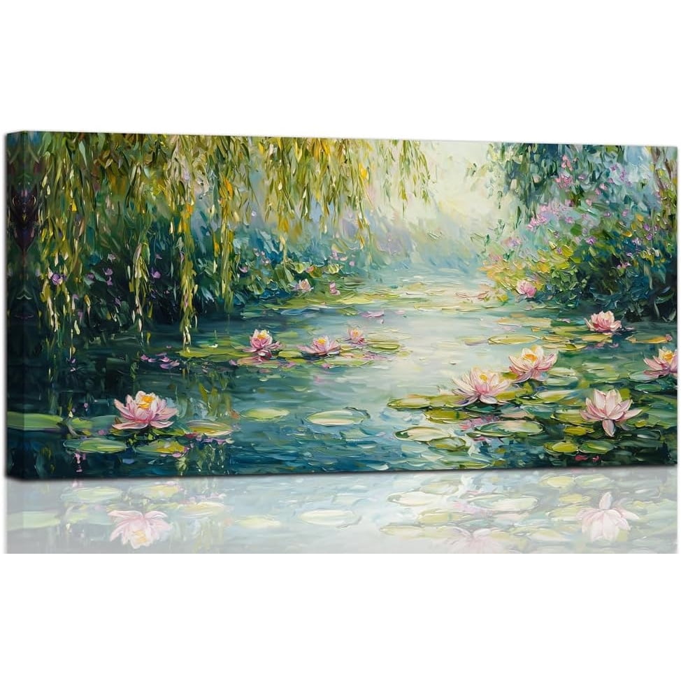 Framed Monet Style Water Lily Canvas Art-24 Inches X 48 Inches Classic ...