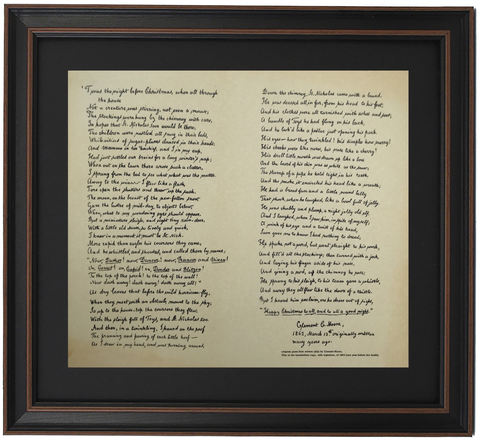 Framed Night Before Christmas Poem in Clement Moore's Handwriting ...