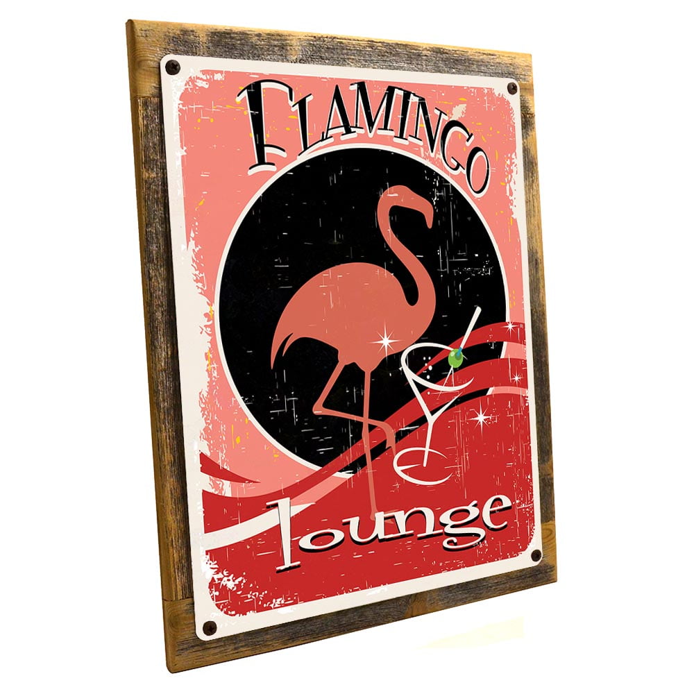 Framed, Outdoor Flamingo Lounge 9"x12" Metal Sign, Wall Decor for Porch ...