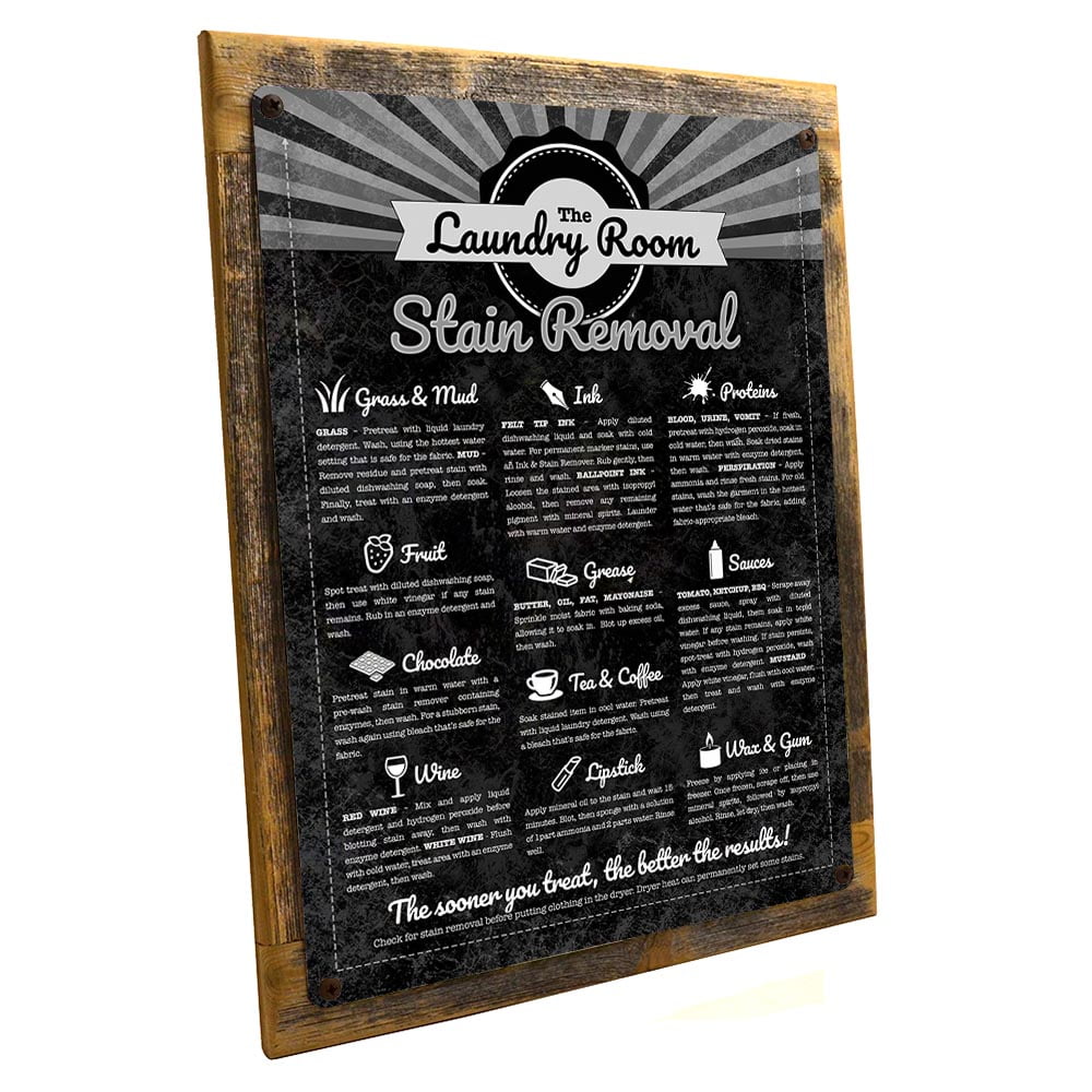 Framed, Outdoor Laundry Room Stain Removal Guide 9"x12" Metal Sign ...