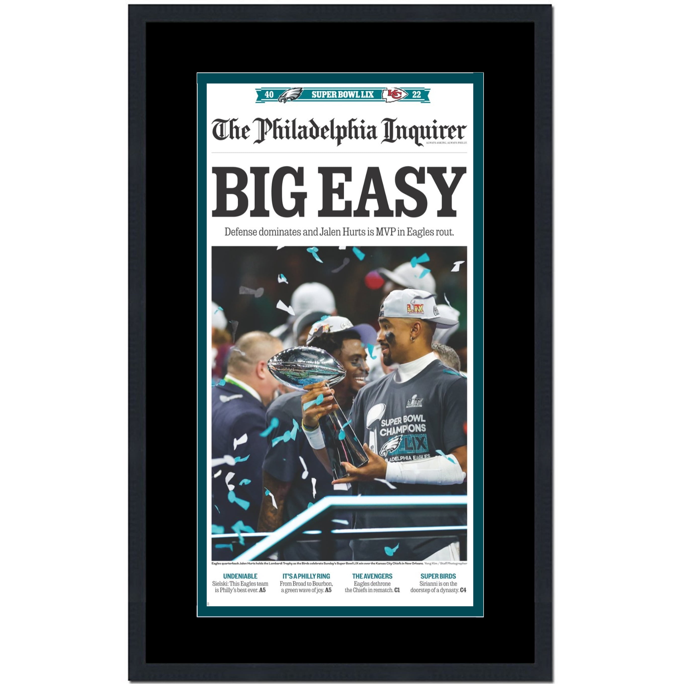 Framed Philadelphia Inquirer Eagles Big Easy Super Bowl LIX 59 ...