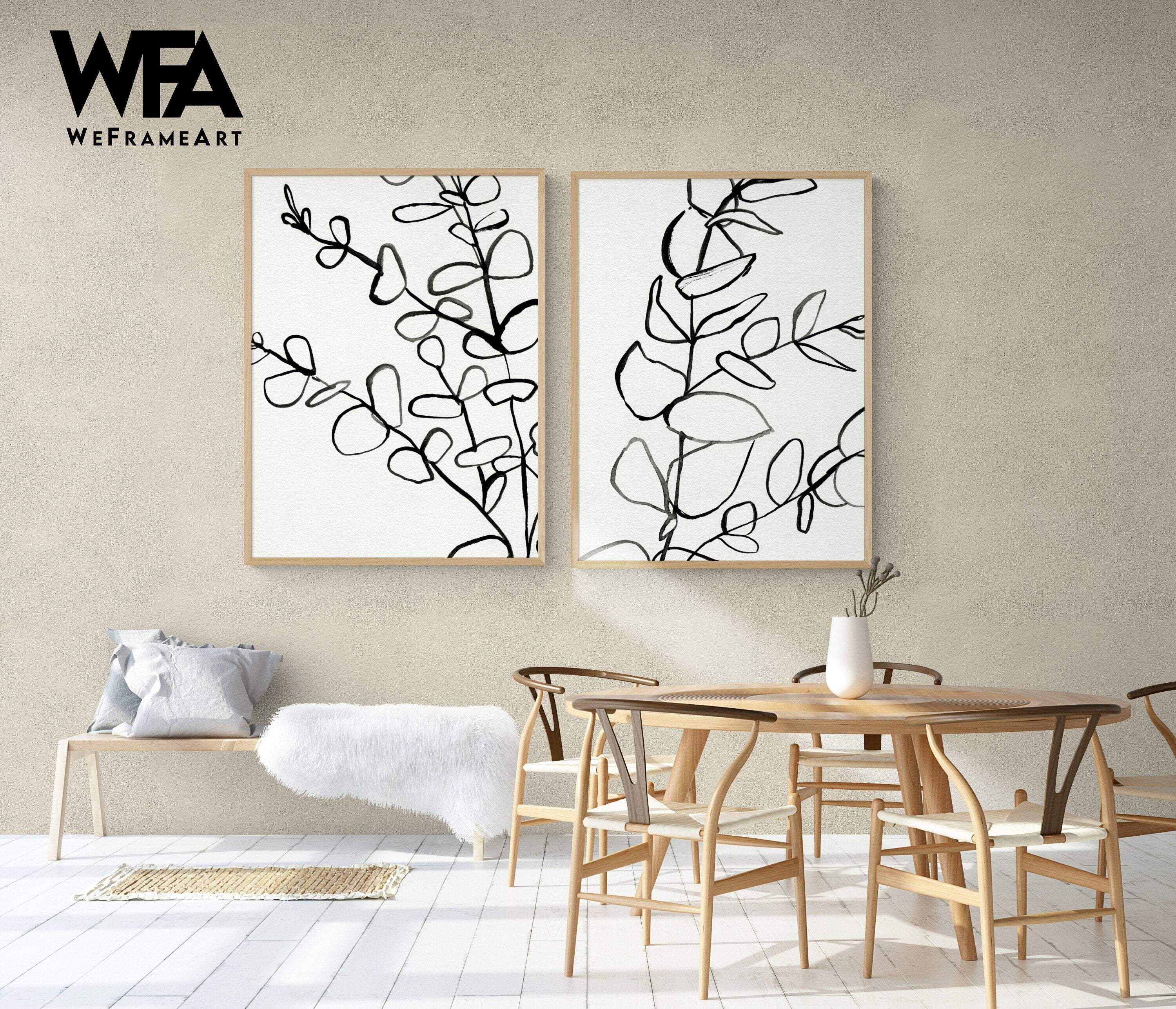Framed Plants Drawings Prints, Set of 2 Simple Line Art Oversized Wall ...
