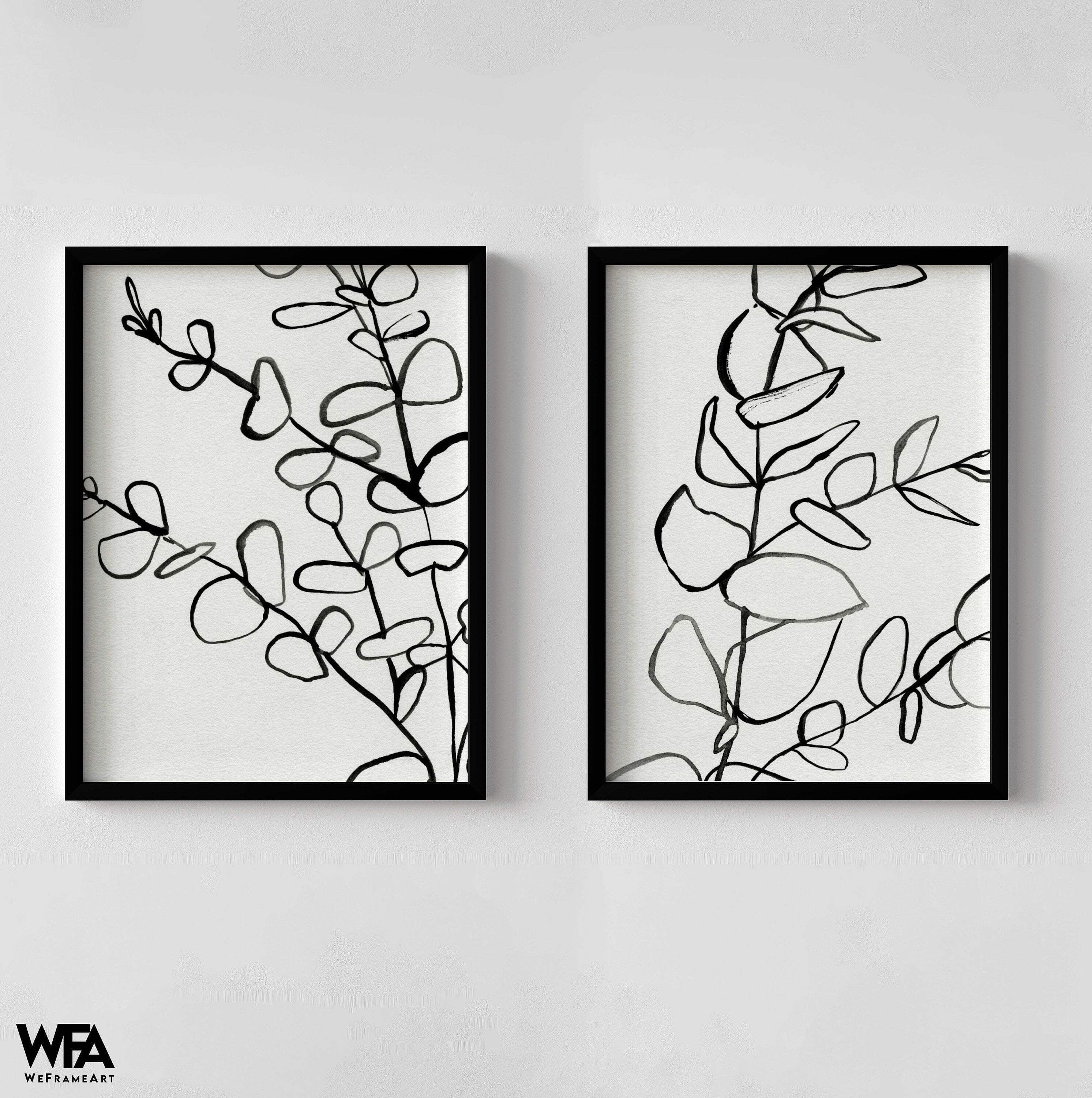 Framed Plants Drawings Prints, Set of 2 Simple Line Art Oversized Wall ...