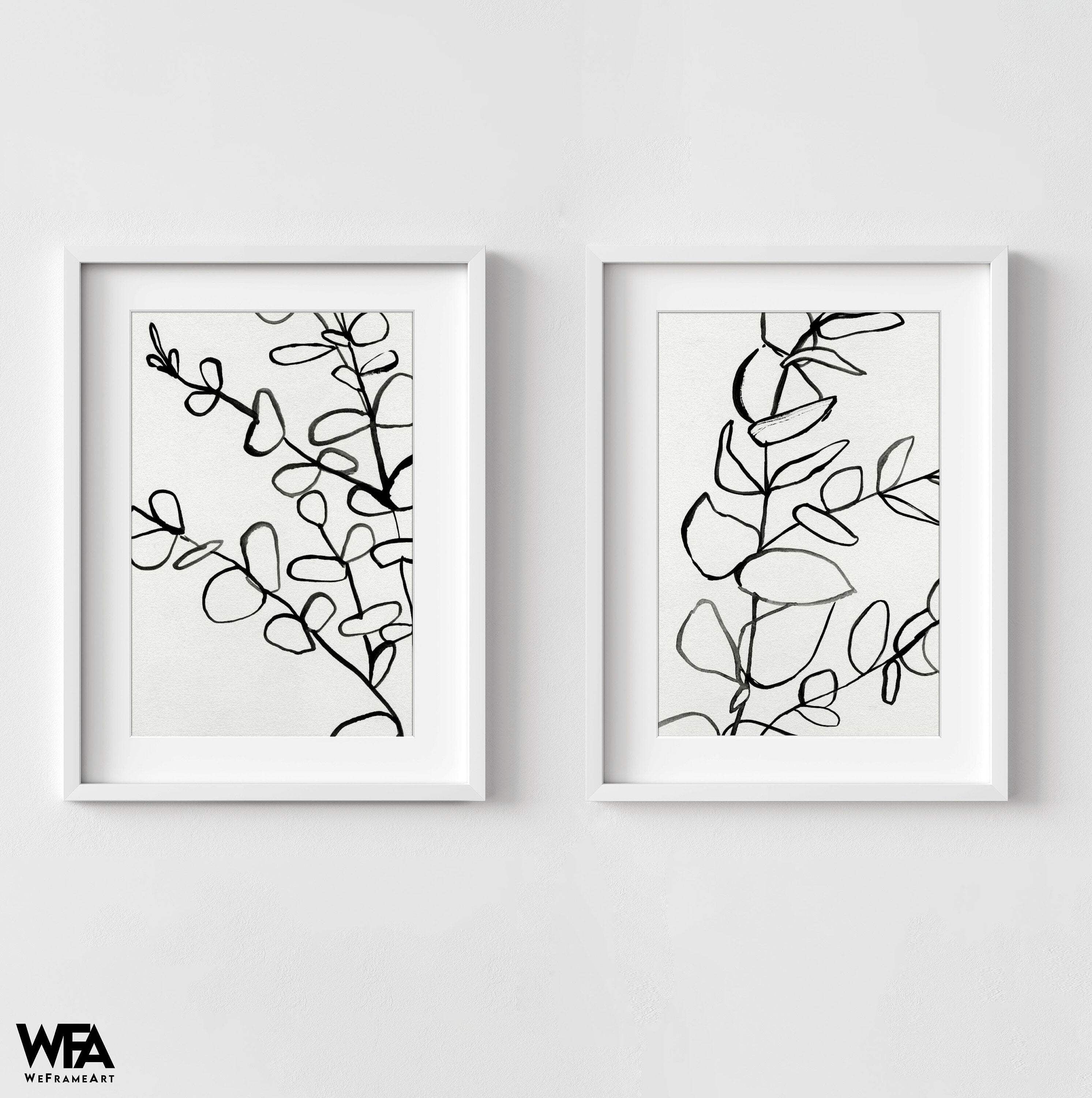 Framed Plants Drawings Prints, Set of 2 Simple Line Art Oversized Wall ...