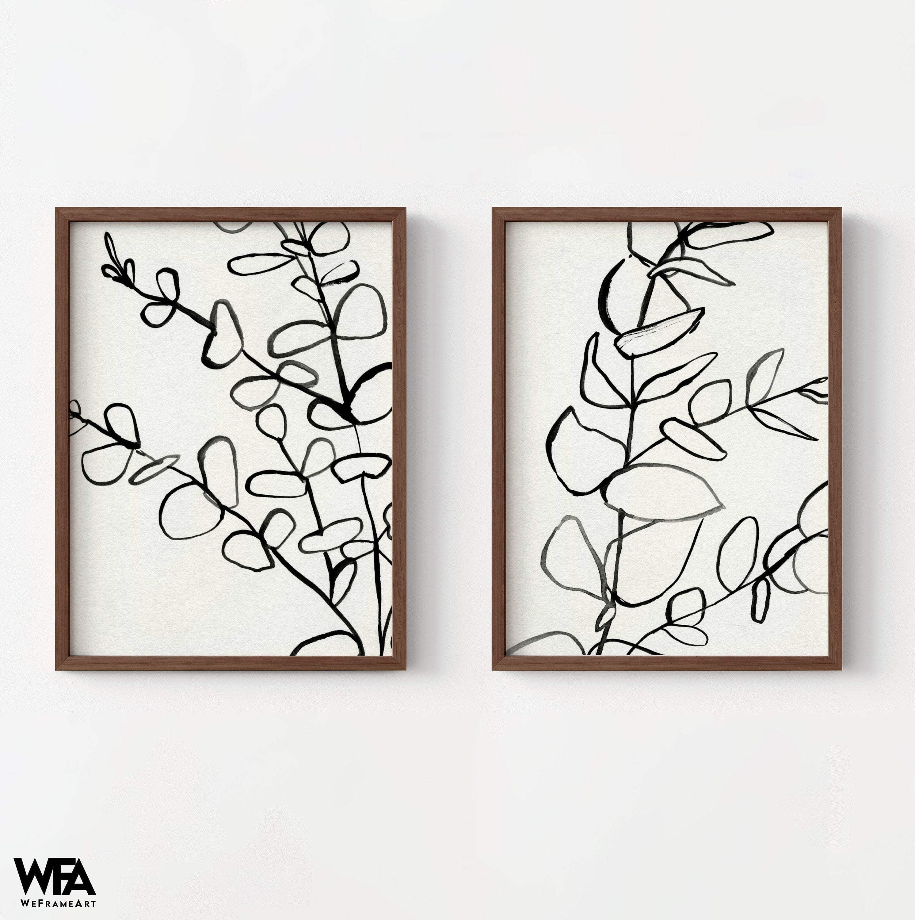 Framed Plants Drawings Prints, Set of 2 Simple Line Art Oversized Wall ...