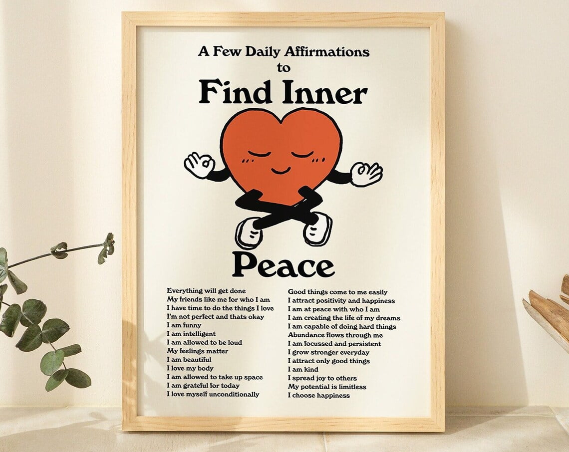 Framed Positive Inner Peace Affirmations, Aesthetic Typography Print ...