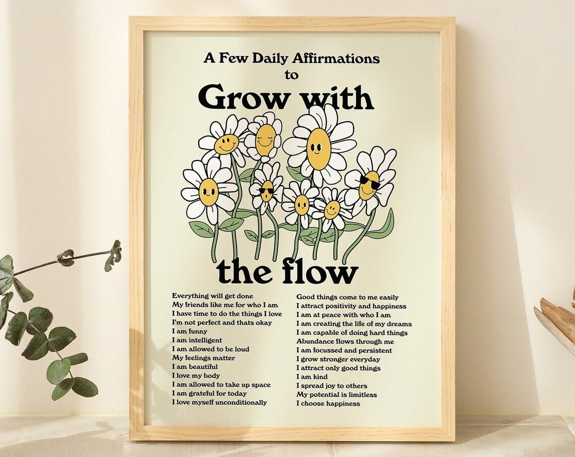 Framed Positive Selfcare Affirmations, Aesthetic Flowers Poster, Framed ...
