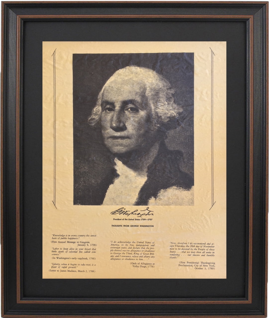 Framed President George Washington Portrait & Quotes. Historical Prints ...