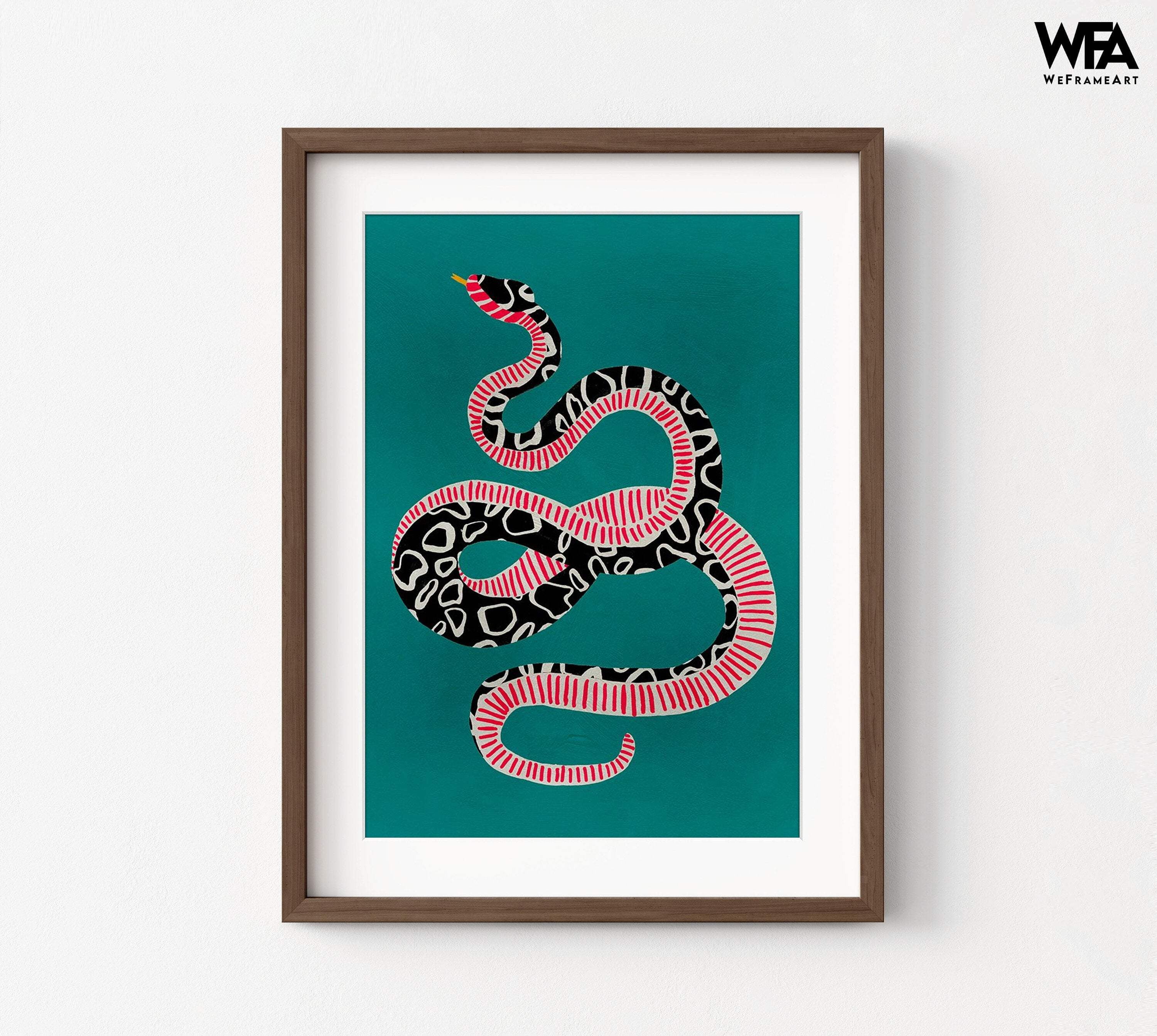 Framed Reptile Painting Print, Colorful Snake Wall Art Print, Snake ...