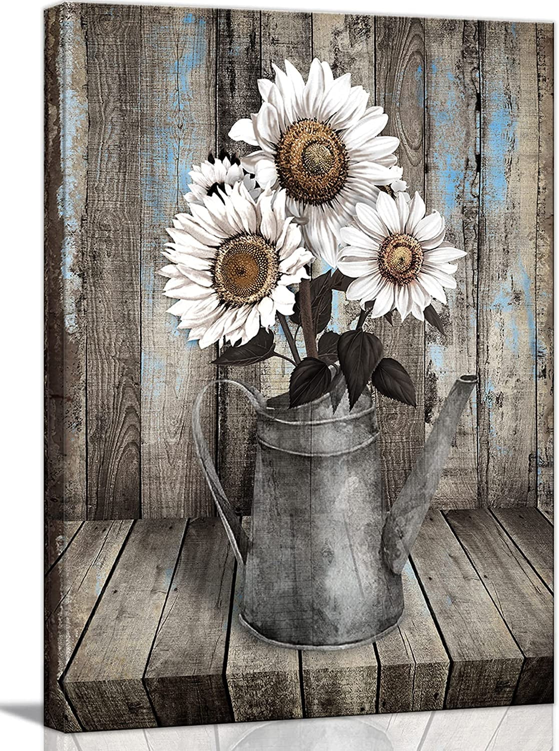 Framed Rustic Farmhouse White Sunflower Wall Art Decor for picture ...